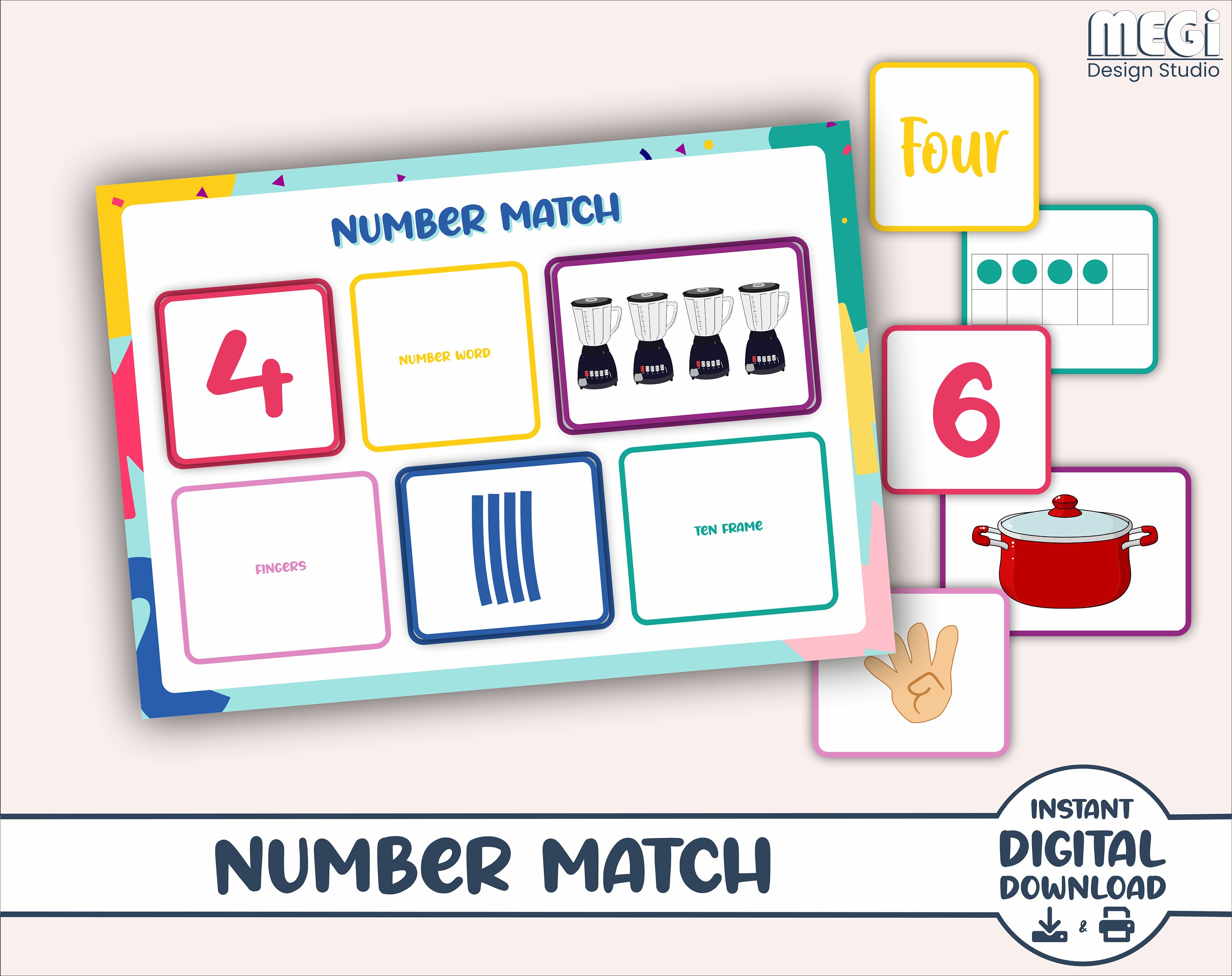 Number Match Preschool Activity Count and Match 1 to 10 Number Matching ...