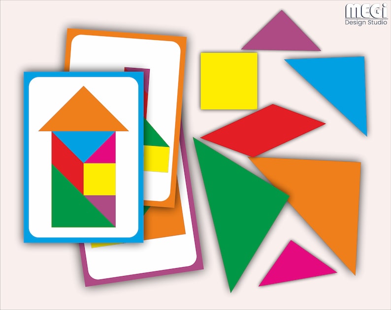 Tangram Set of Houses Puzzle Cards - 90+ Cards & Free Tangram Pattern ...