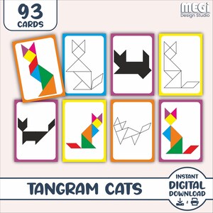 Tangram Set of Cats Puzzle Cards - 90+ Cards & Free Tangram Pattern ...