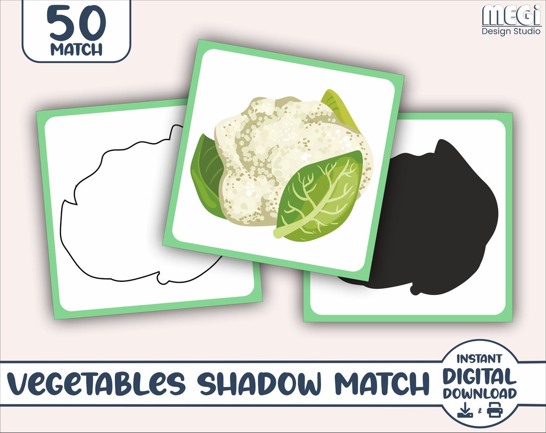 Vegetables Shadow Match Game Printable Homeschool Material - Etsy