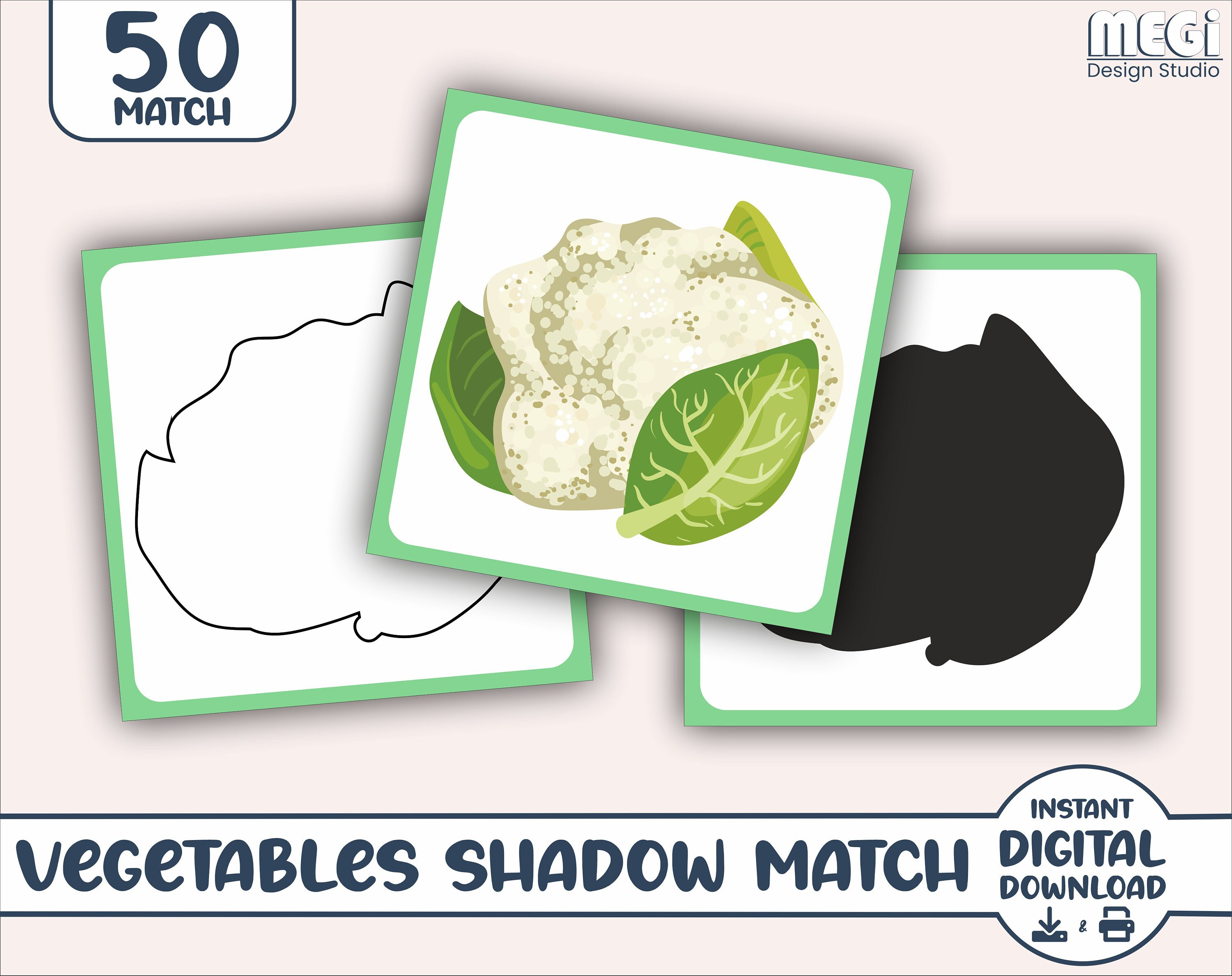 Vegetables Shadow Match Game Printable Homeschool Material - Etsy