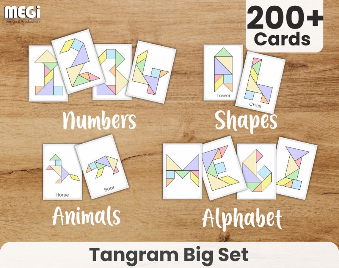 Pastel Color Tangram Big Set 200 Cards and Free Tangram | Etsy