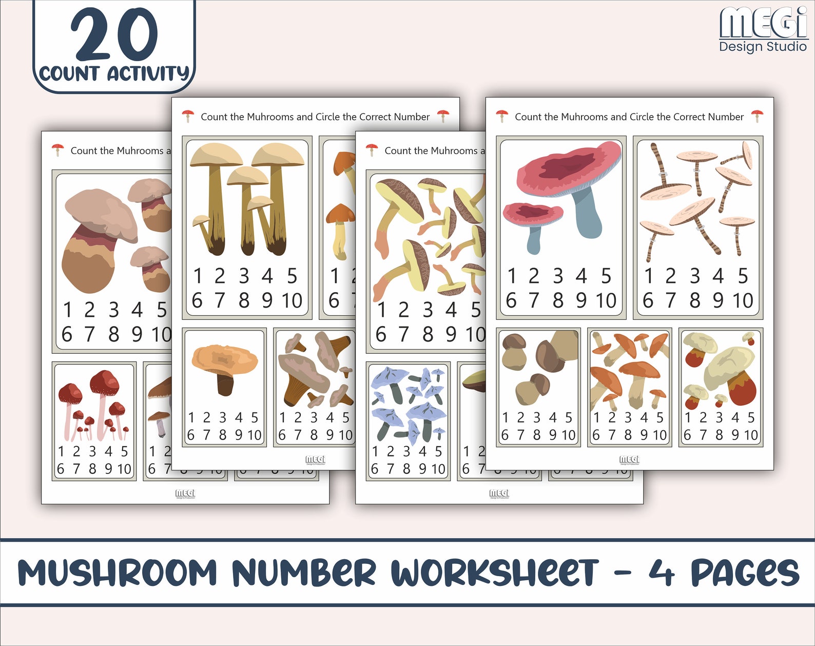 Educational Mushroom Numbers Flashcards and Worksheets Learn - Etsy