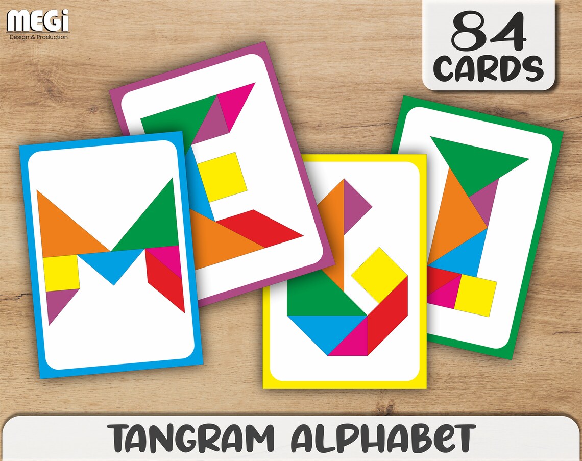 Tangram Alphabet Puzzle Cards 84 Cards & Free Tangram | Etsy