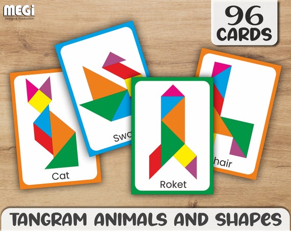 Tangram Animals and Shapes Puzzle Cards 96 Cards & Free - Etsy UK