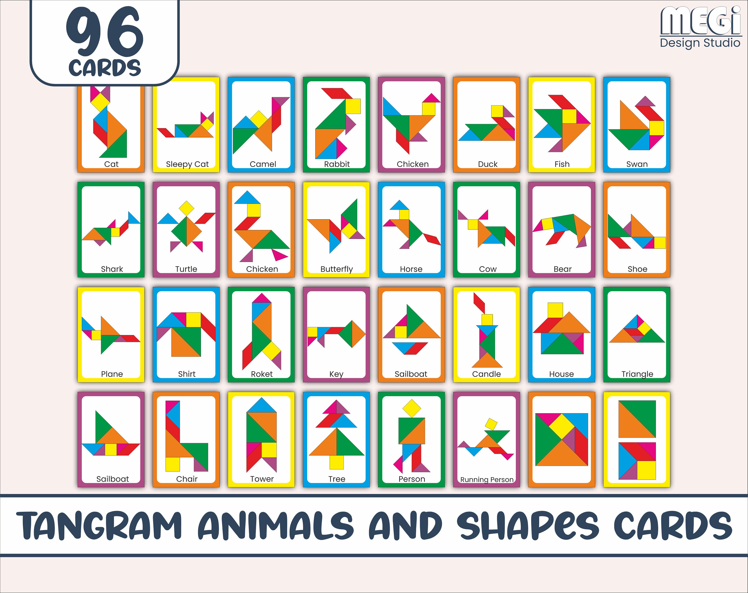 Tangram Animals and Shapes Puzzle Cards - 96 Cards & Free Tangram ...