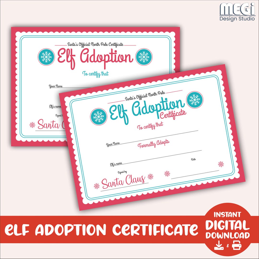 Elf Adoption Certificate elf Adoption Stationery elf Stationery Paper ...