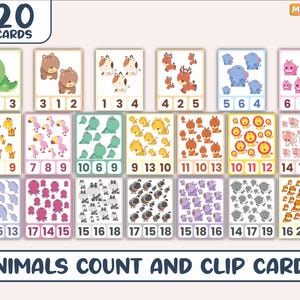 Count and Clip Animal Cards - 1 to 20 Counting Cards - Preschool ...