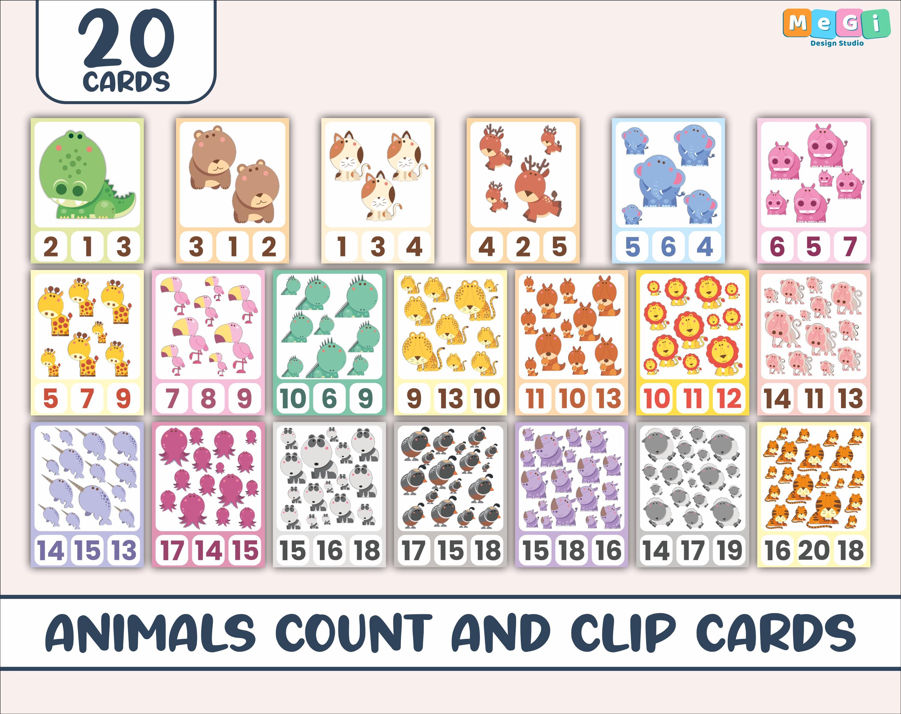 Count and Clip Animal Cards - 1 to 20 Counting Cards - Preschool ...