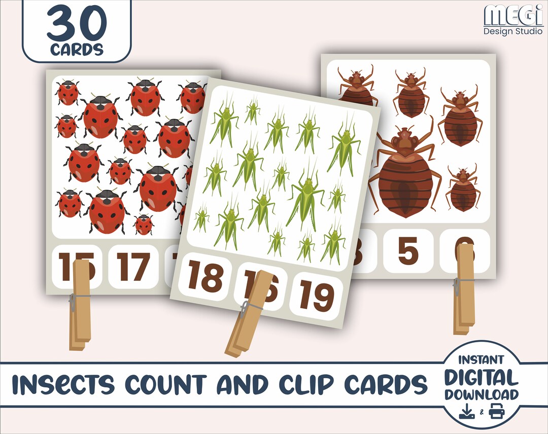 Insects Count and Clip Cards 1 to 30 Printable Counting - Etsy