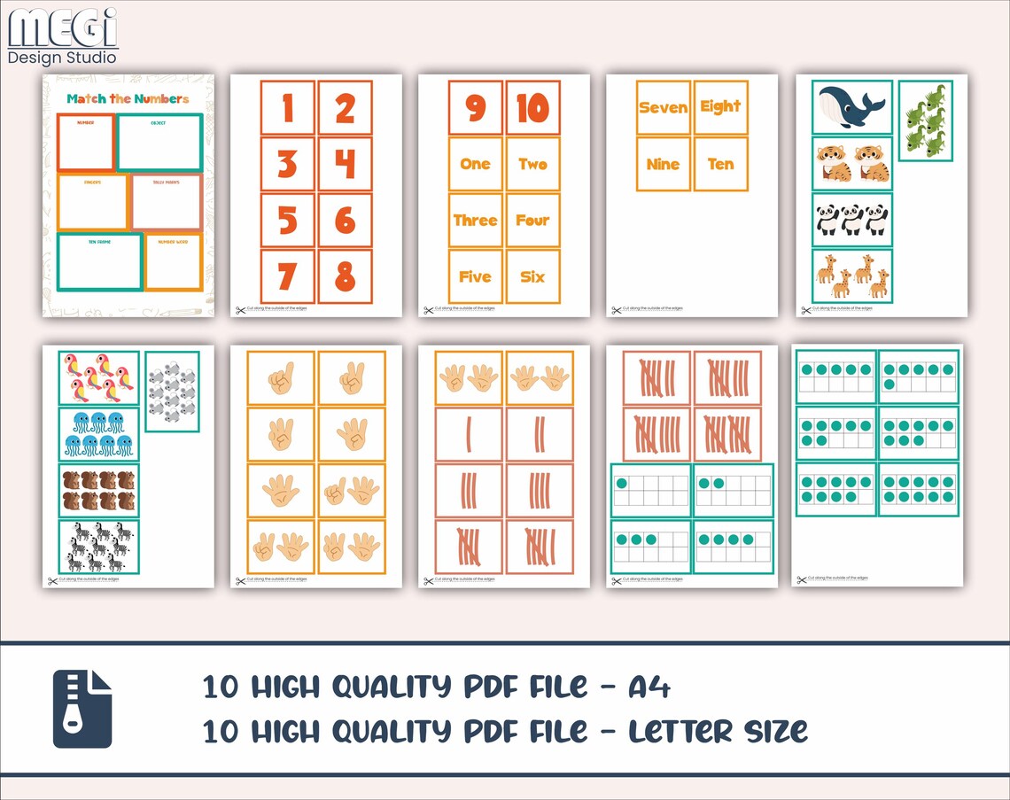 Number Match Preschool Activity Count and Match 1 to 10 Number Matching ...