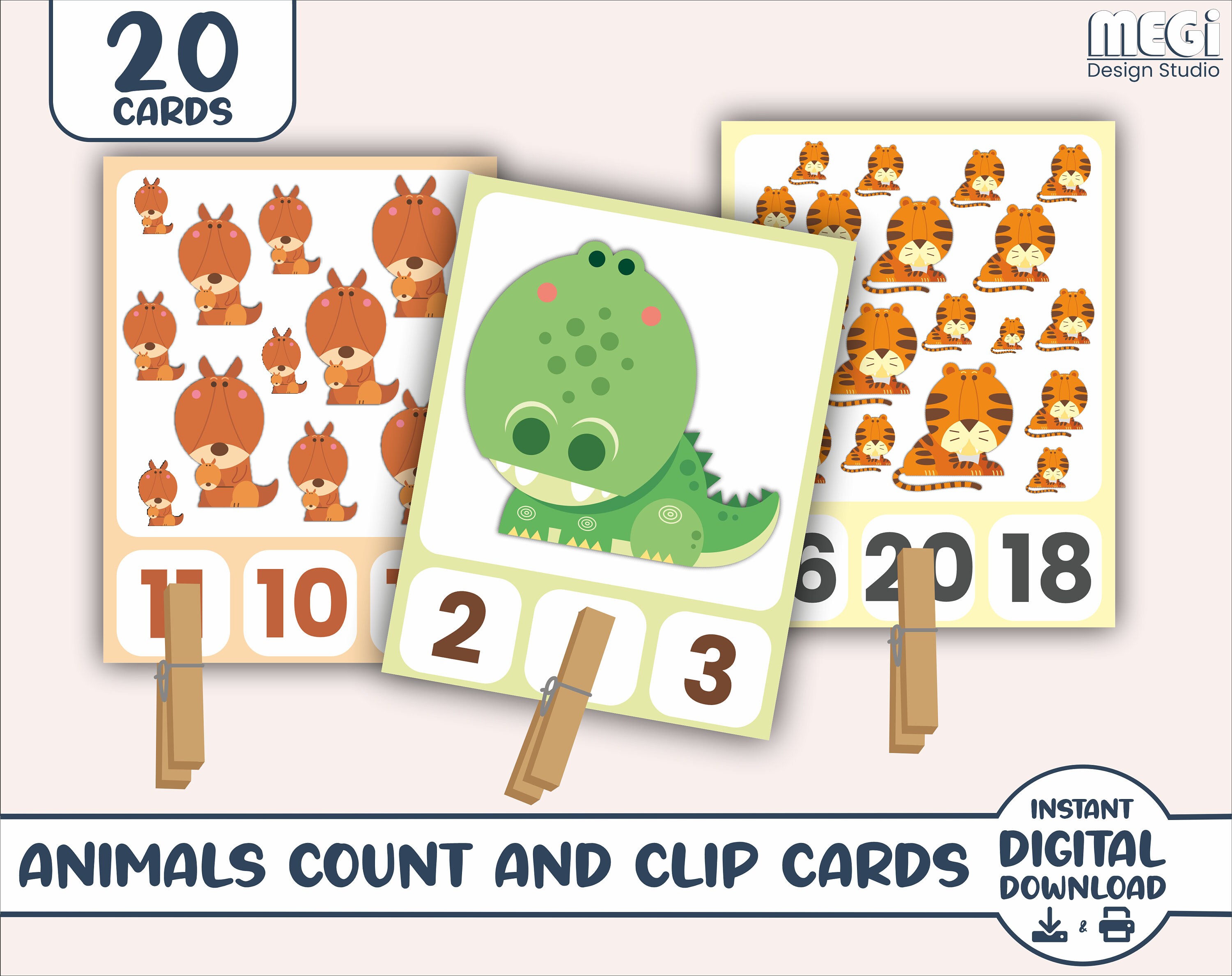 Count and Clip Animal Cards 1 to 20 Counting Cards - Etsy