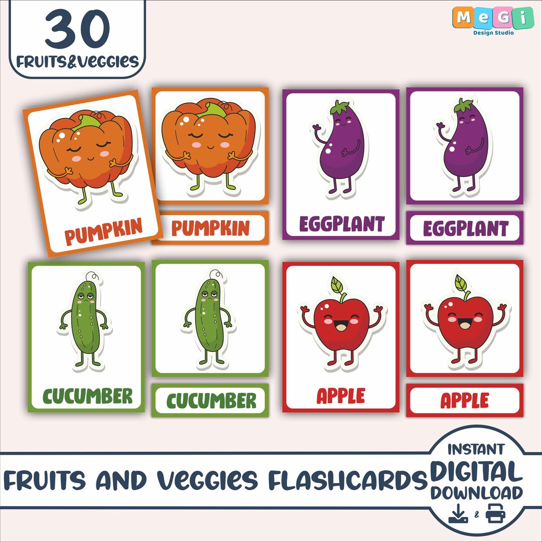 Fruit and Veggies Flashcards - Printable Three-part Cards - Printable ...
