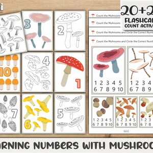 Educational Mushroom Numbers Flashcards and Worksheets Learn | Etsy