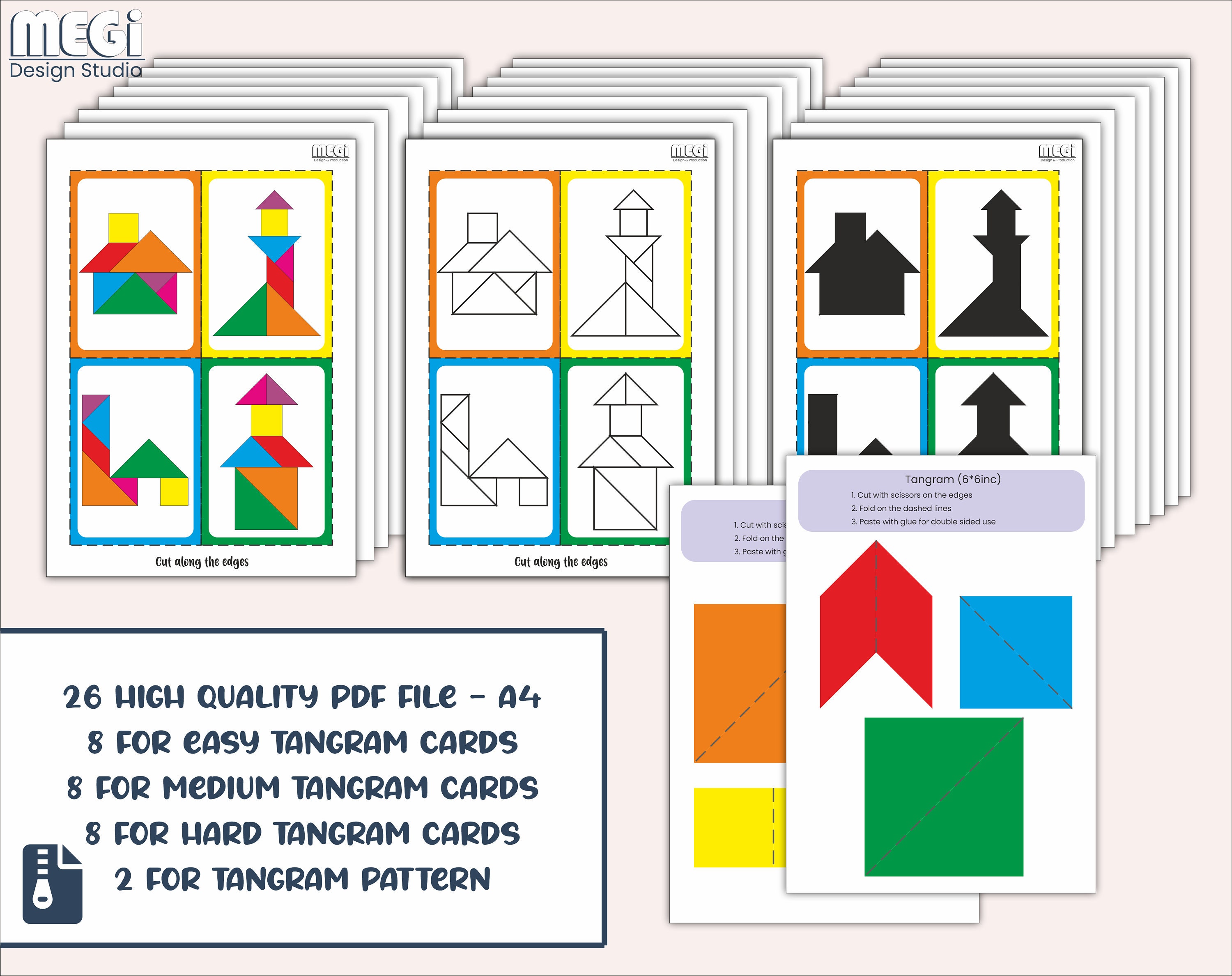 Tangram Set of Houses Puzzle Cards - 90+ Cards & Free Tangram Pattern ...