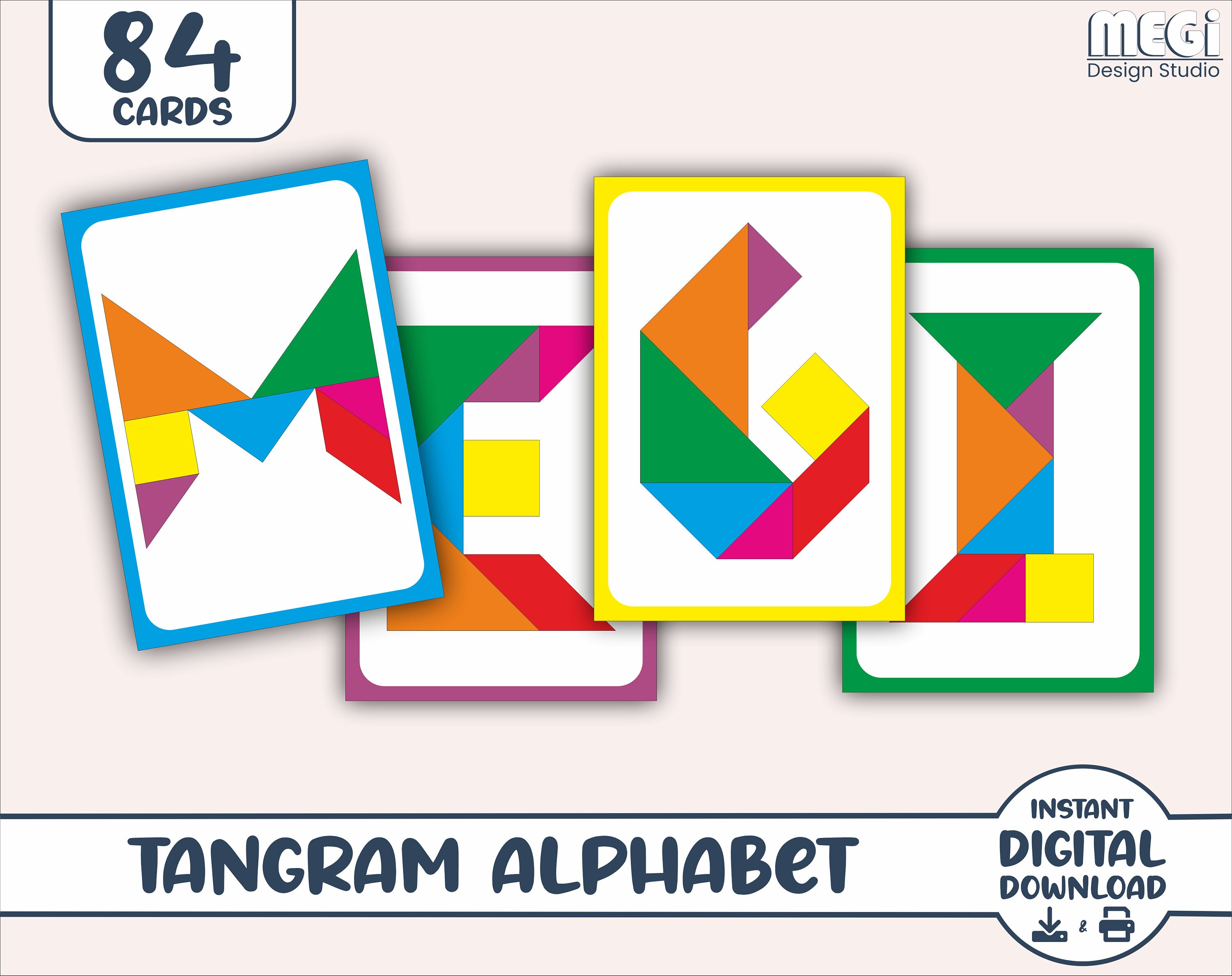 Tangram Alphabet Puzzle Cards 84 Cards & Free Tangram - Etsy Australia