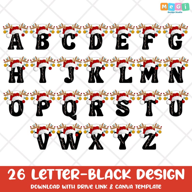 Christmas Santa Hat Alphabet PNG, Xmas Trendy Letter Designs, Christmas ...