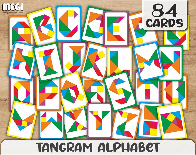 Tangram Alphabet Puzzle Cards 84 Cards & Free Tangram | Etsy