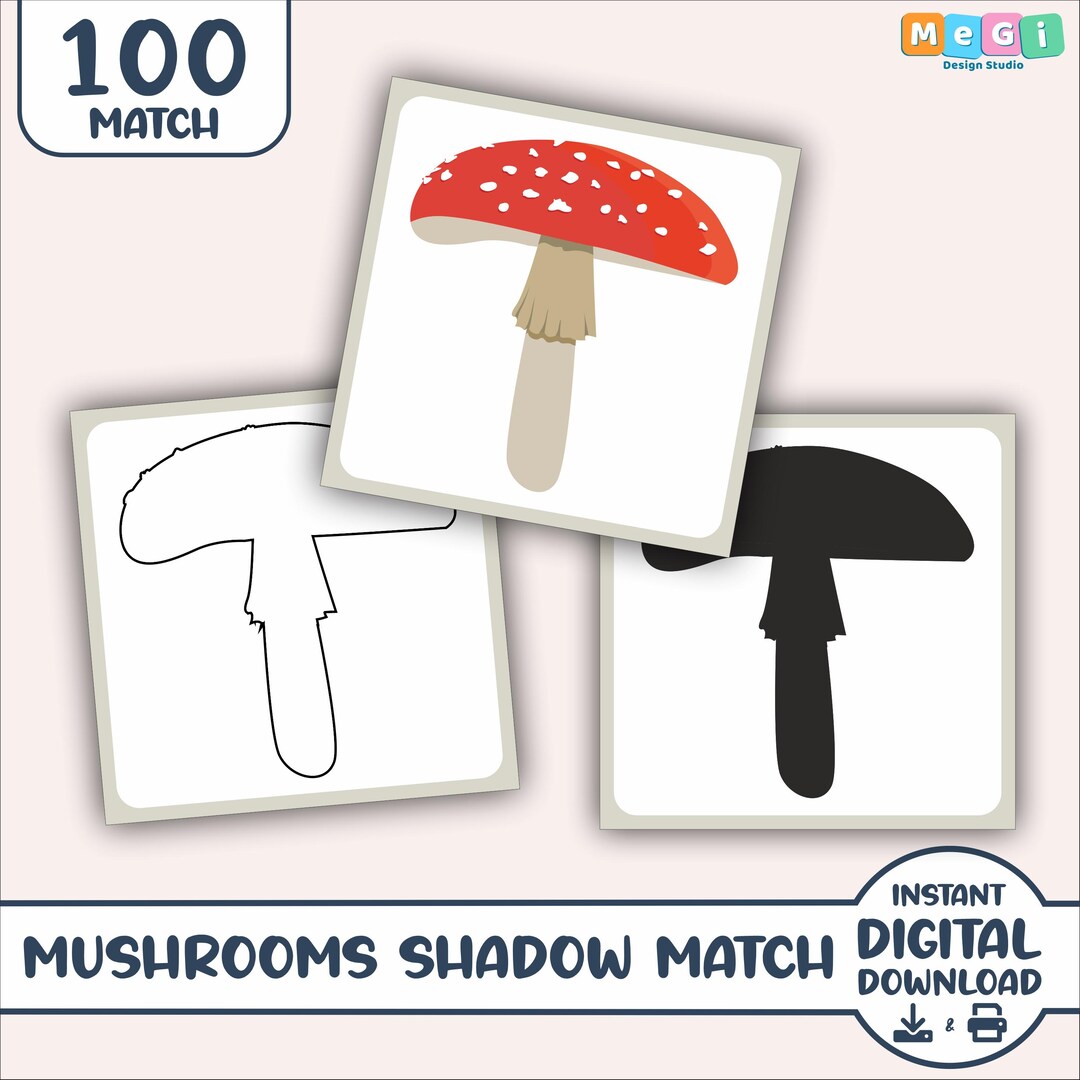 Mushrooms Shadow Match Game - Printable Homeschool Material - Printable ...