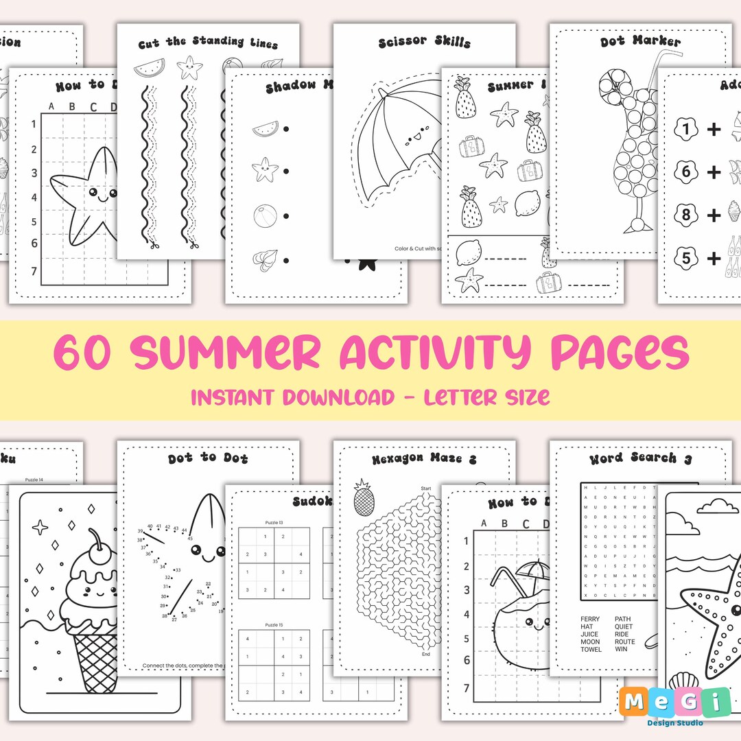 60 Pages Summer Worksheets for Kids - Preschool & Pre K Summer Break ...