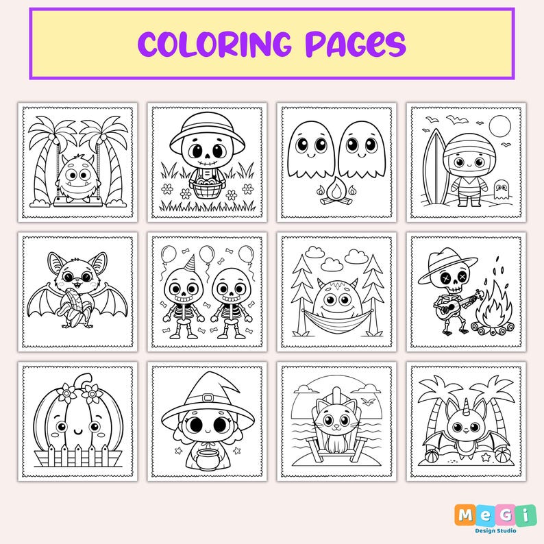 60 Halloween Summer Coloring Pages - Spooky Summer Vibes Coloring Book ...