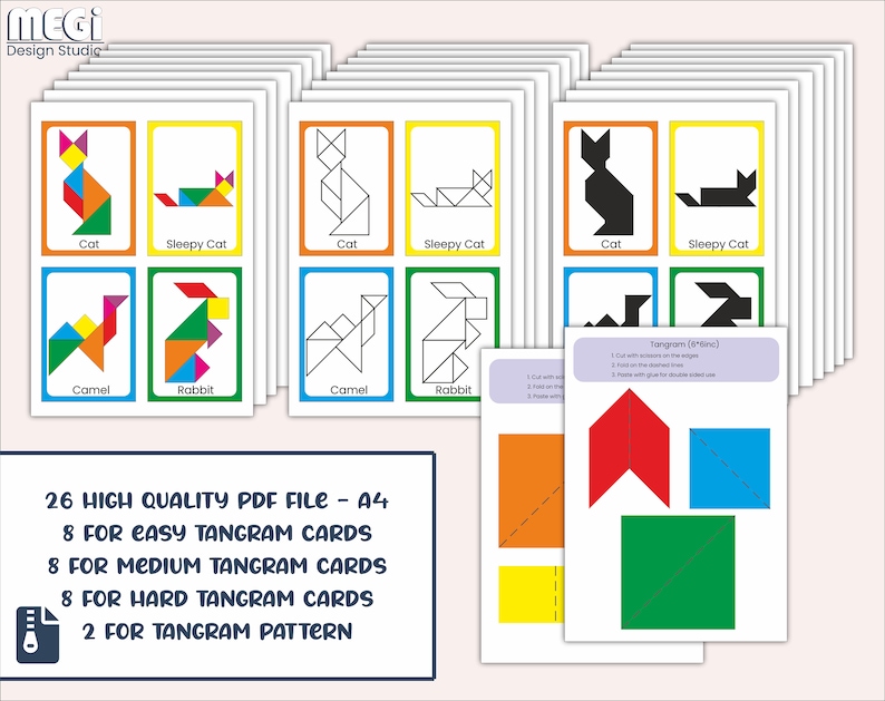 Tangram Animals and Shapes Puzzle Cards 96 Cards & Free - Etsy UK