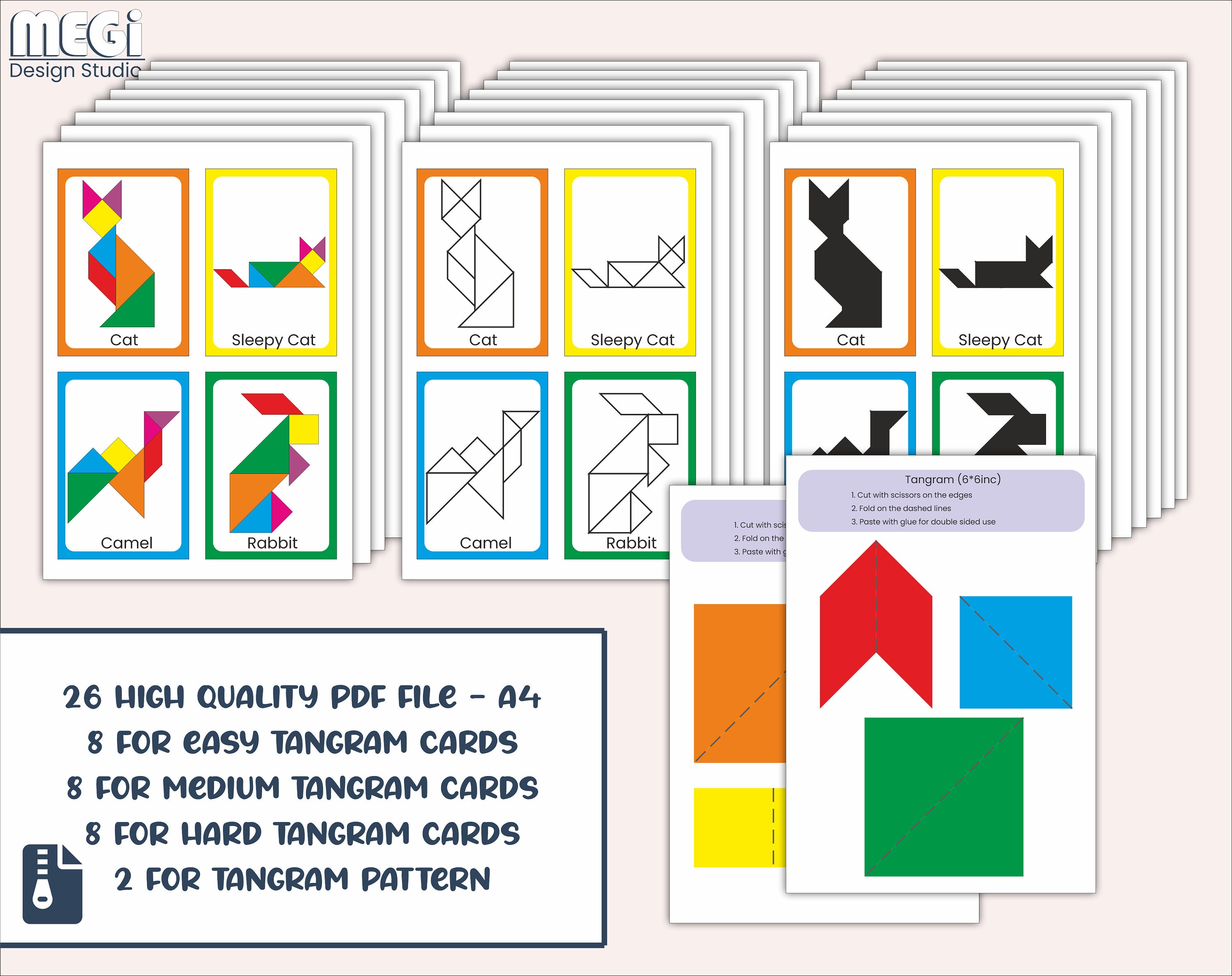 Tangram Animals and Shapes Puzzle Cards 96 Cards & Free - Etsy UK