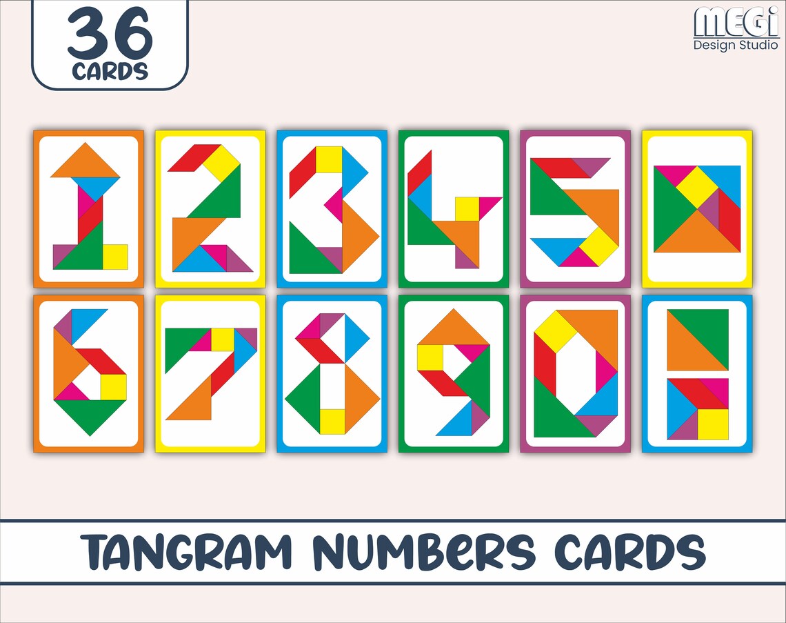 Tangram Numbers Puzzle Cards 36 Cards & Free Tangram Pattern Printable ...