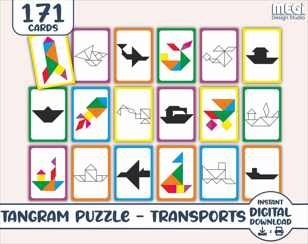 Tangram Set of Transports Puzzle Cards 170 Cards & Free - Etsy