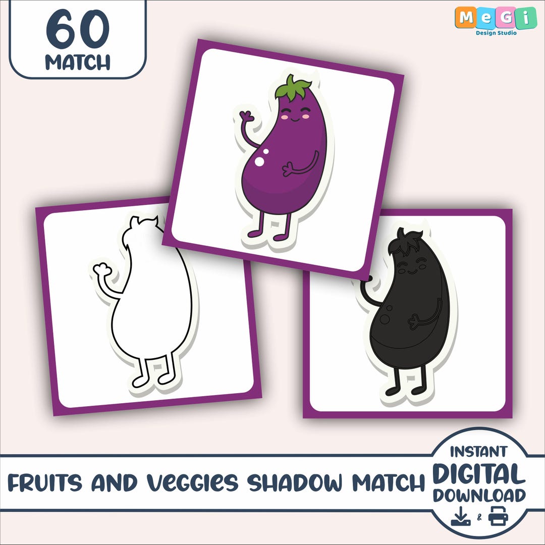 Fruit and Veggies Shadow Match Game - 30 Image 60 Match - Printable ...