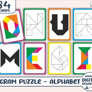 Tangram Alphabet Puzzle Cards - 84 Cards & Free Tangram Pattern ...