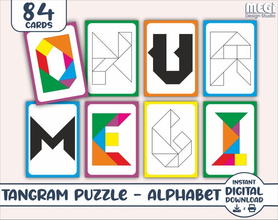 Tangram Alphabet Puzzle Cards 84 Cards & Free Tangram - Etsy