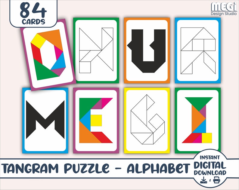 Tangram Alphabet Puzzle Cards - 84 Cards & Free Tangram Pattern ...