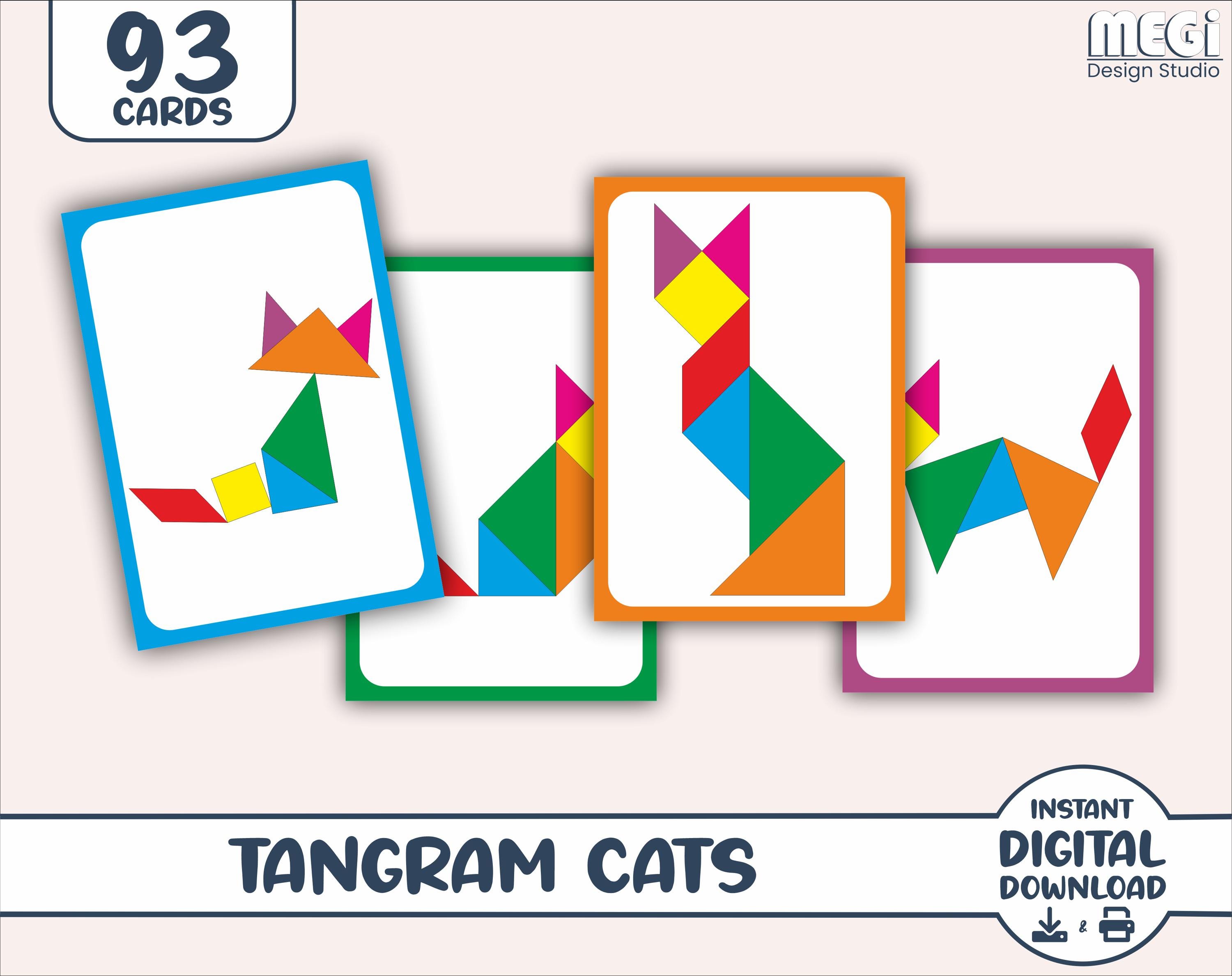 Tangram Set of Cats Puzzle Cards - 90+ Cards & Free Tangram Pattern ...