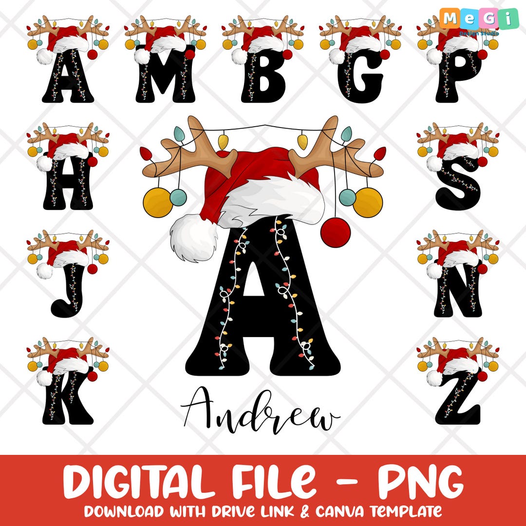 Christmas Santa Hat Alphabet PNG, Xmas Trendy Letter Designs, Christmas ...