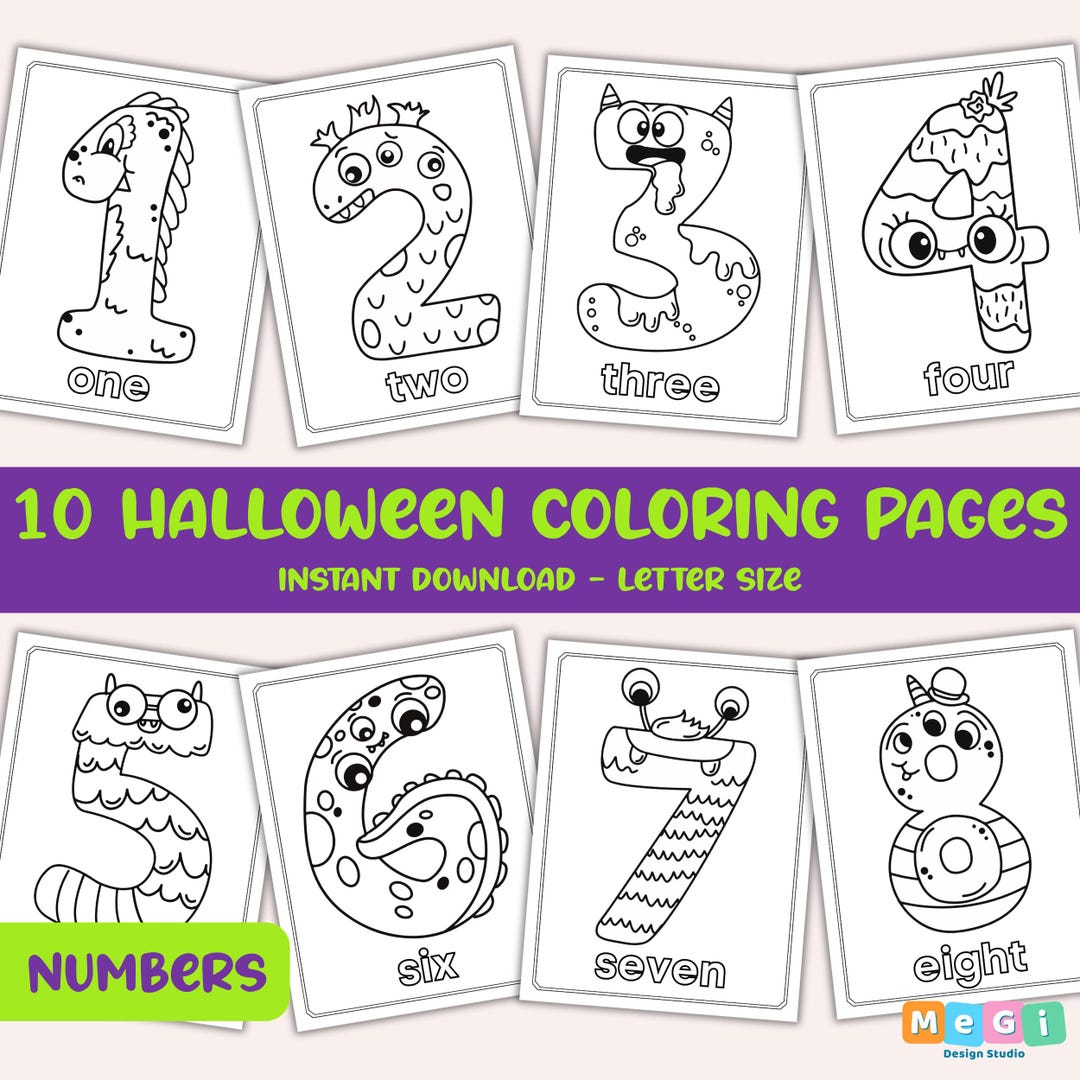 Printable Halloween Coloring Book for Kids - 10 Cute Monster Numbers ...