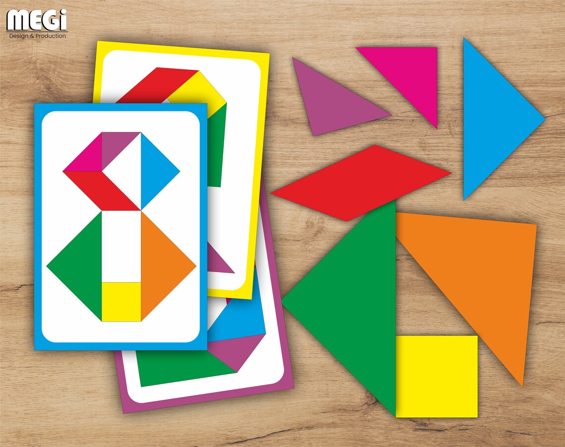 Tangram Numbers Puzzle Cards 36 Cards & Free Tangram Pattern | Etsy