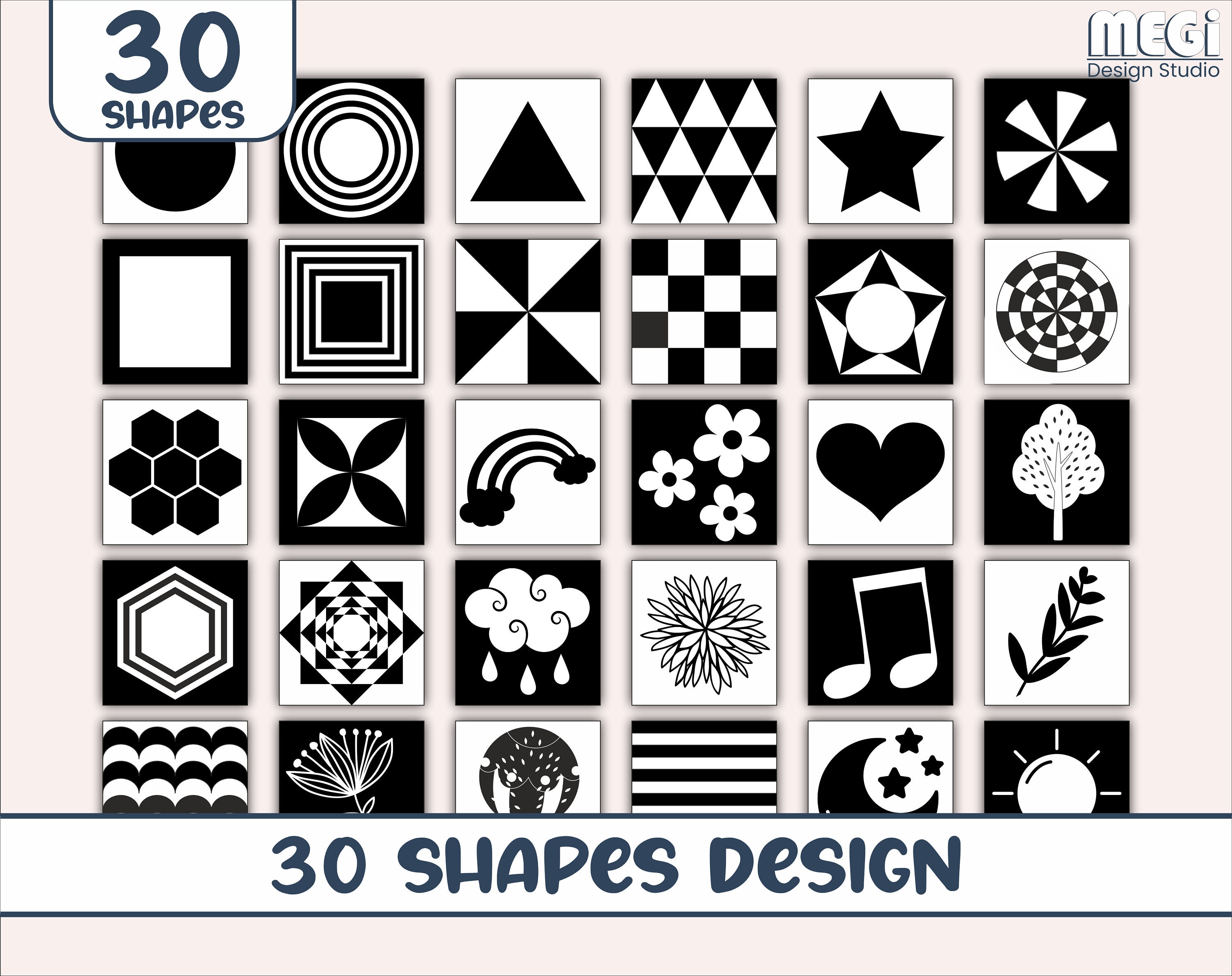 Black and White High Contrast Baby Sensory Cards - 60 Cards Shapes ...