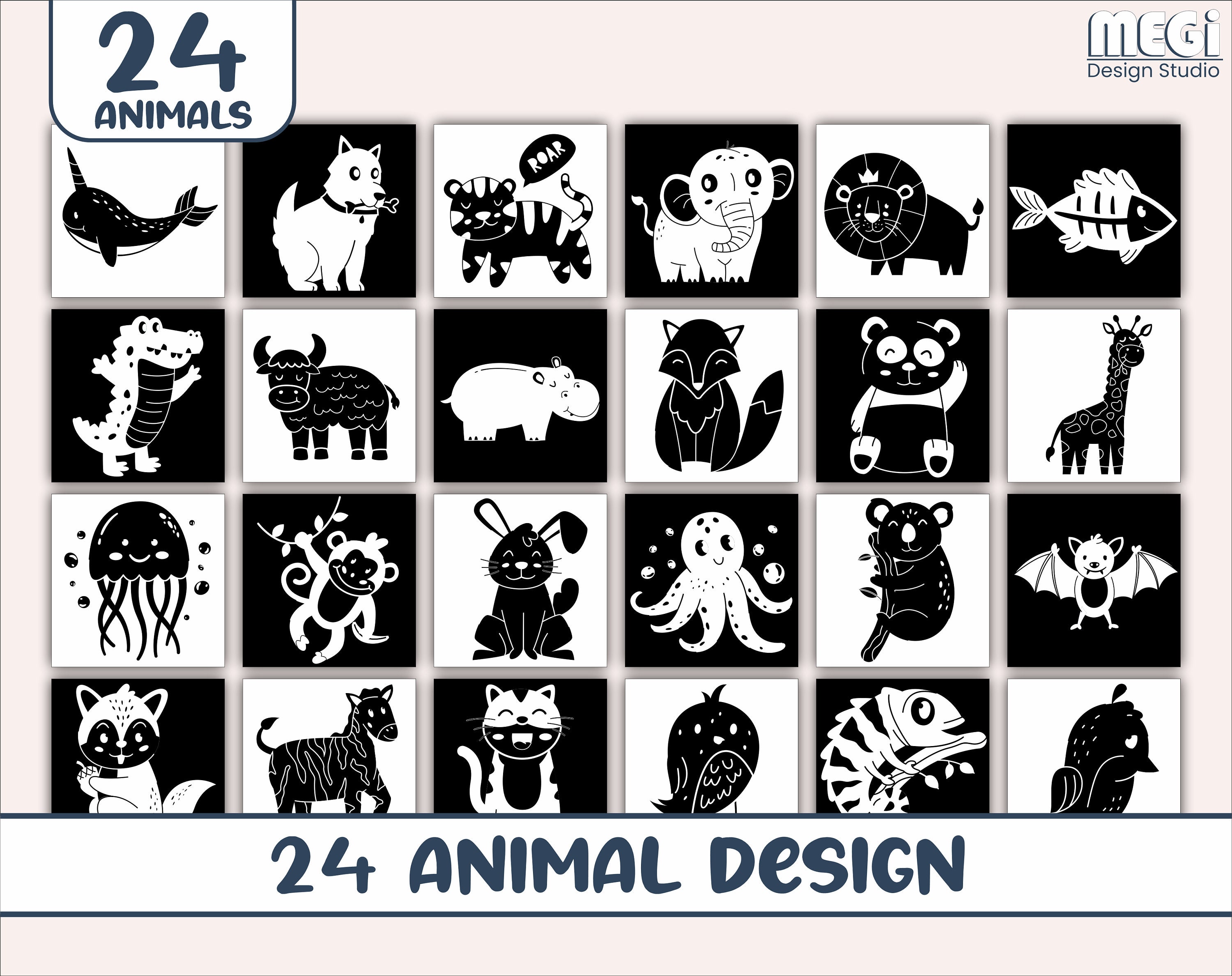 Black and White High Contrast Baby Sensory Cards - Animals - 48 Cards ...