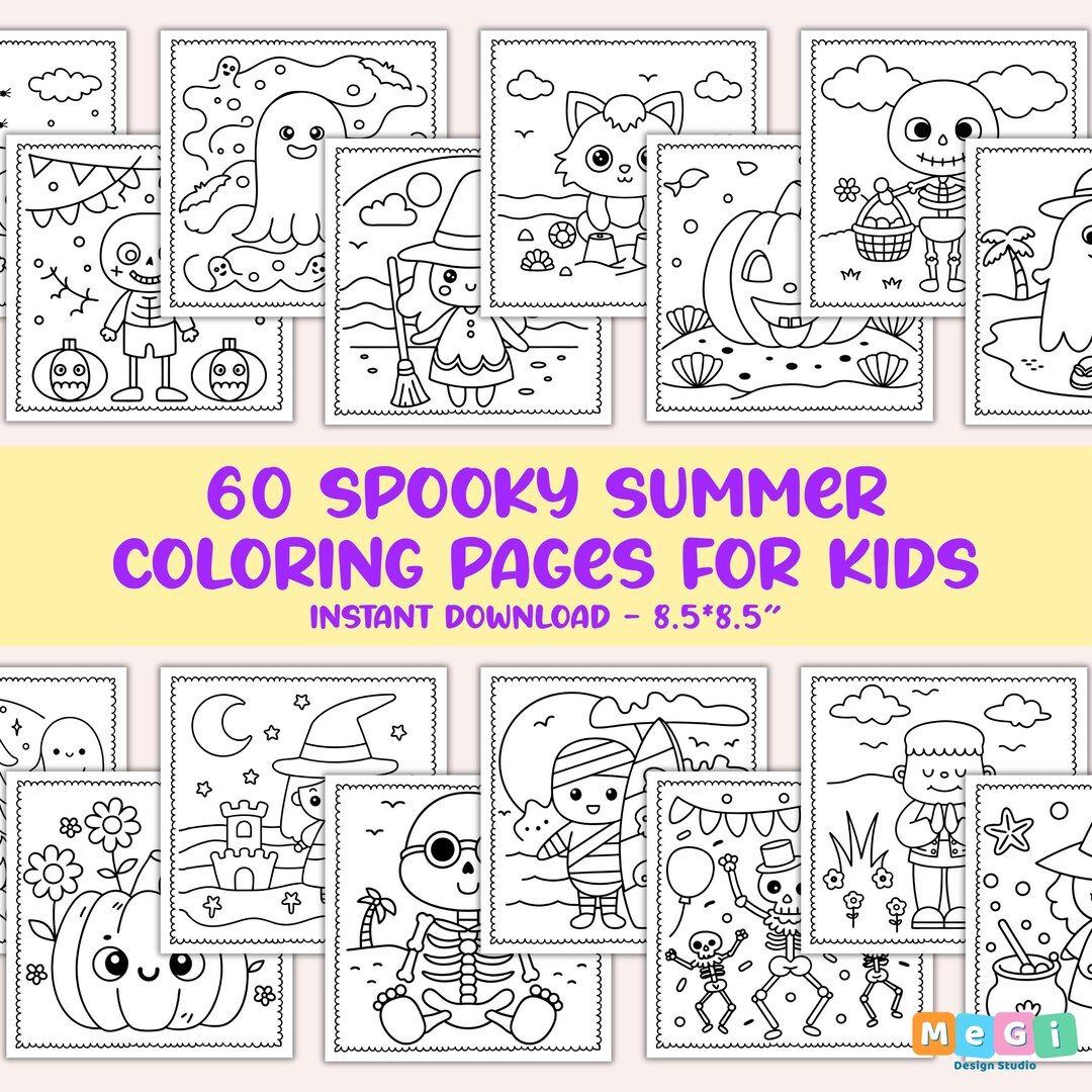 60 Halloween Summer Coloring Pages -kawaii Spooky Summer Beach Theme ...