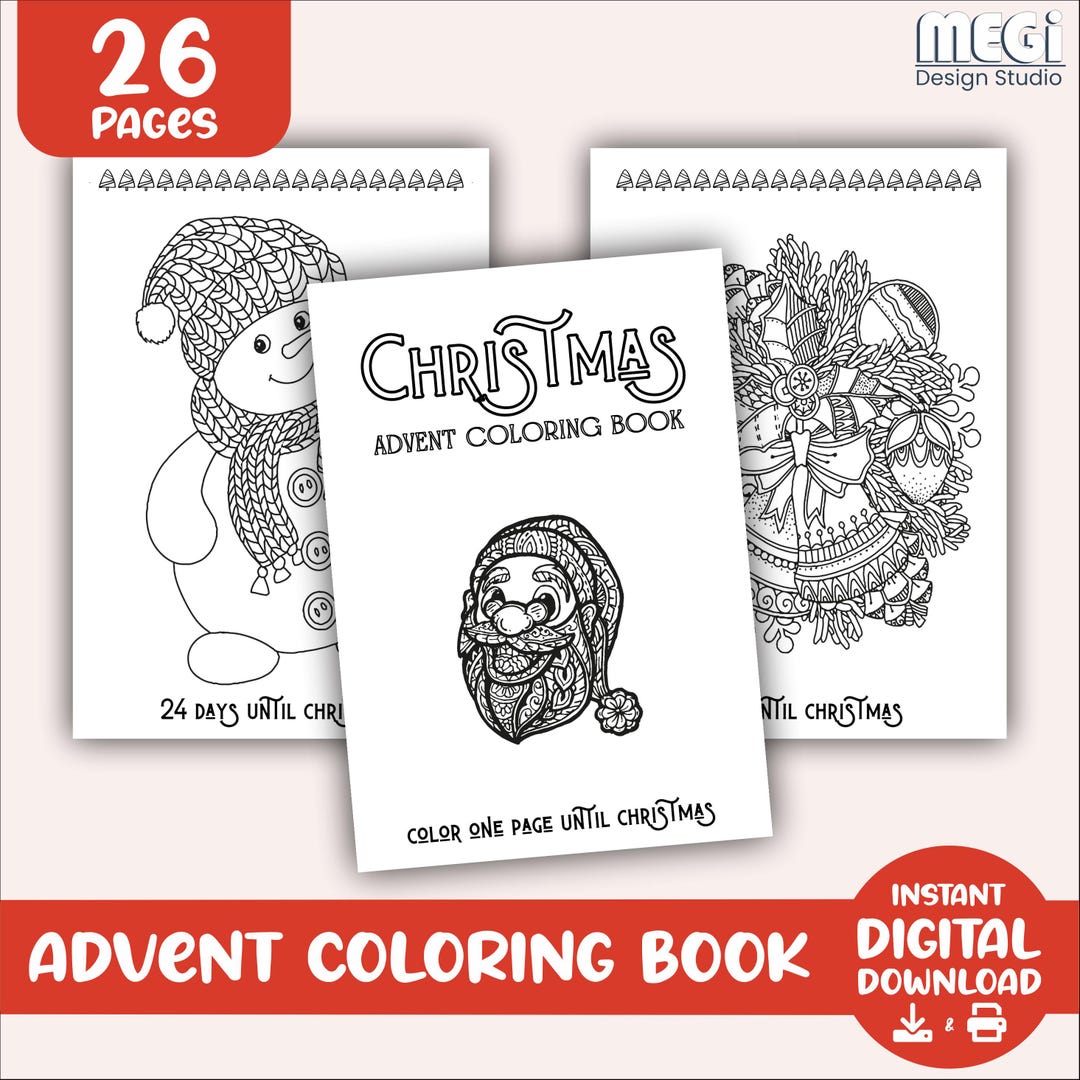 Christmas Advent Coloring Book 25 Printable Countdown Pages for Kids ...