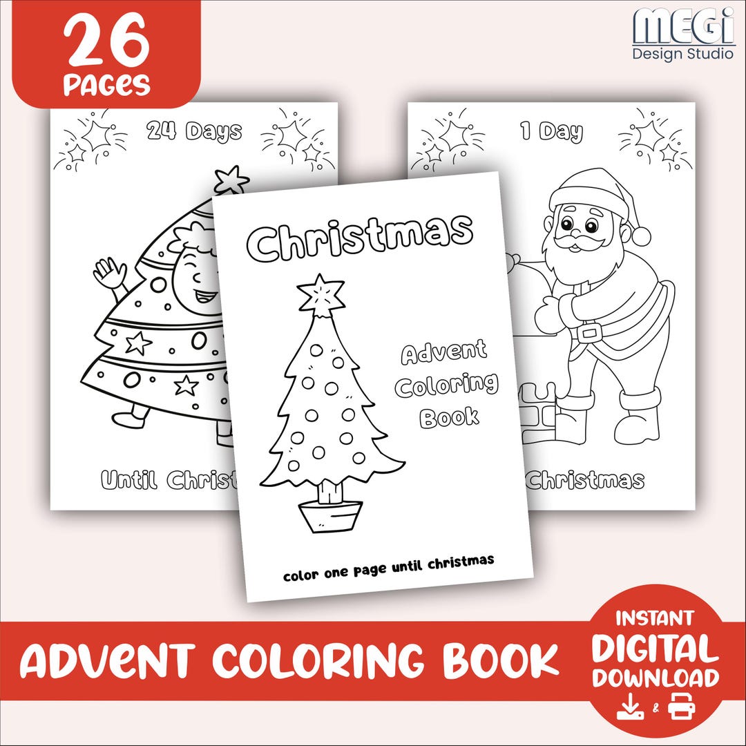 Printable Christmas Countdown Coloring Book 25 Pages for Kids Advent ...