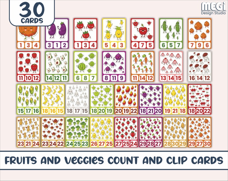 Count and Clip Fruit and Veggies 1 to 30 Printable Counting - Etsy