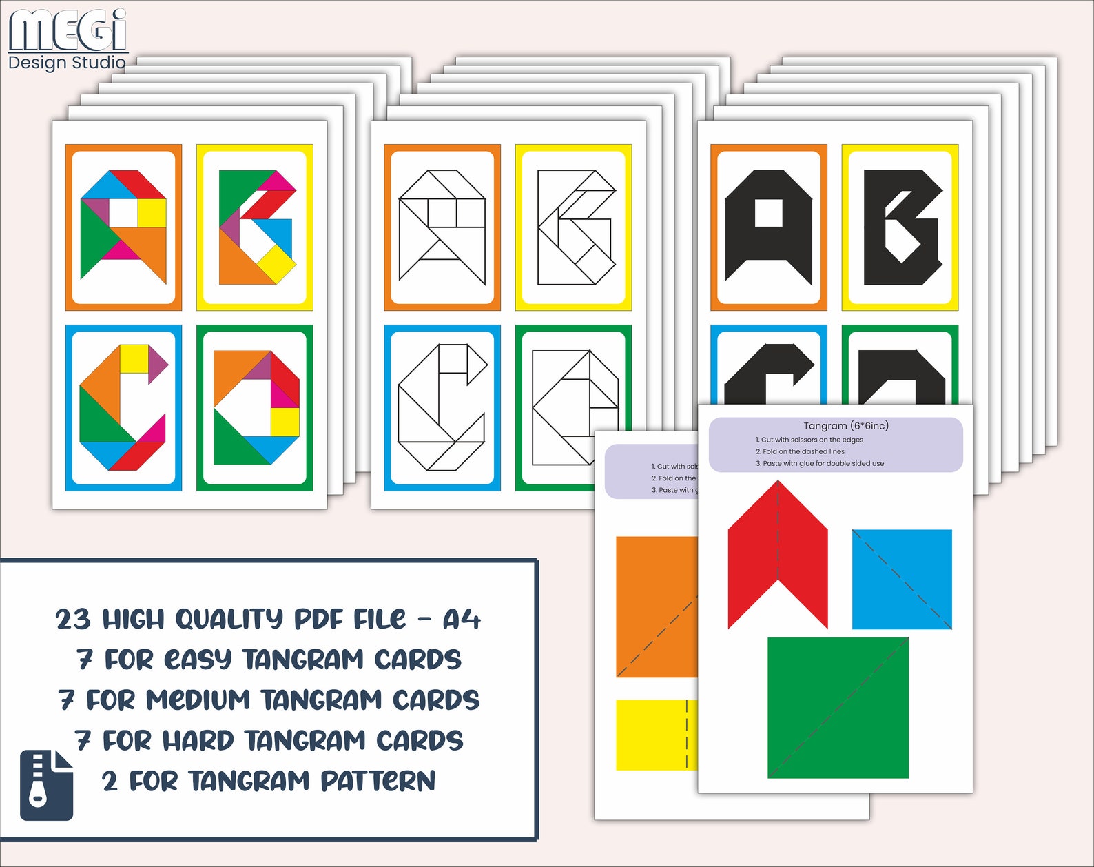 Tangram Alphabet Puzzle Cards - 84 Cards & Free Tangram Pattern ...