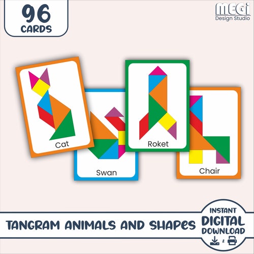 Tangram Animals and Shapes Puzzle Cards 96 Cards & Free Tangram Pattern ...