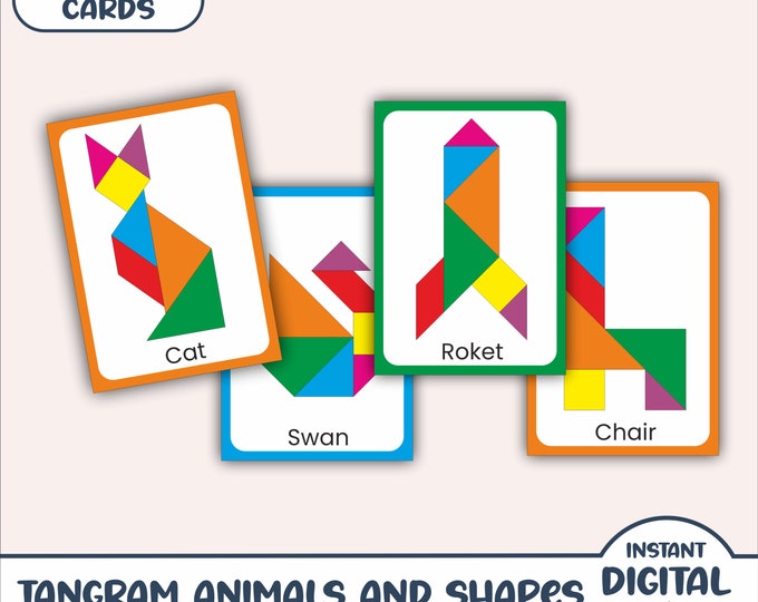 Tangram Animals and Shapes Puzzle Cards 96 Cards & Free Tangram Pattern ...