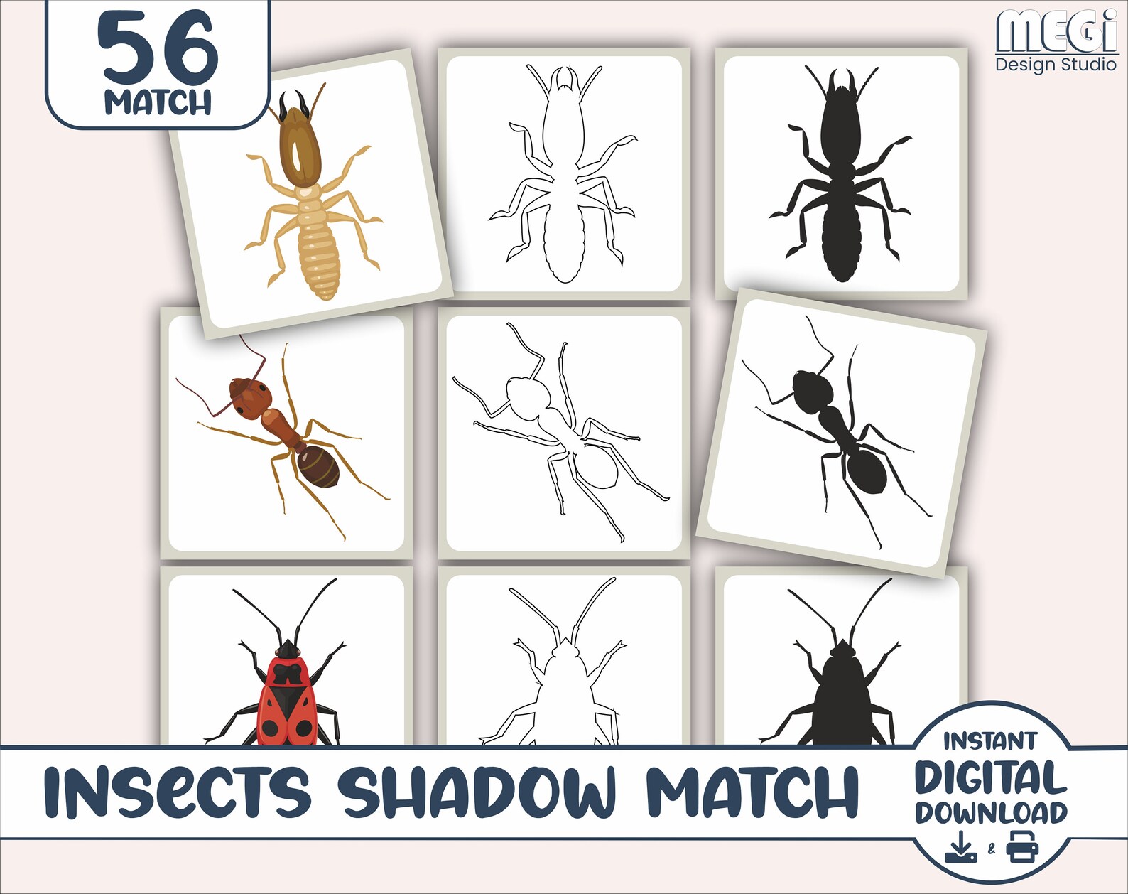 Insect Shadow Match Game With Realistic Pictures 28 Insect - Etsy