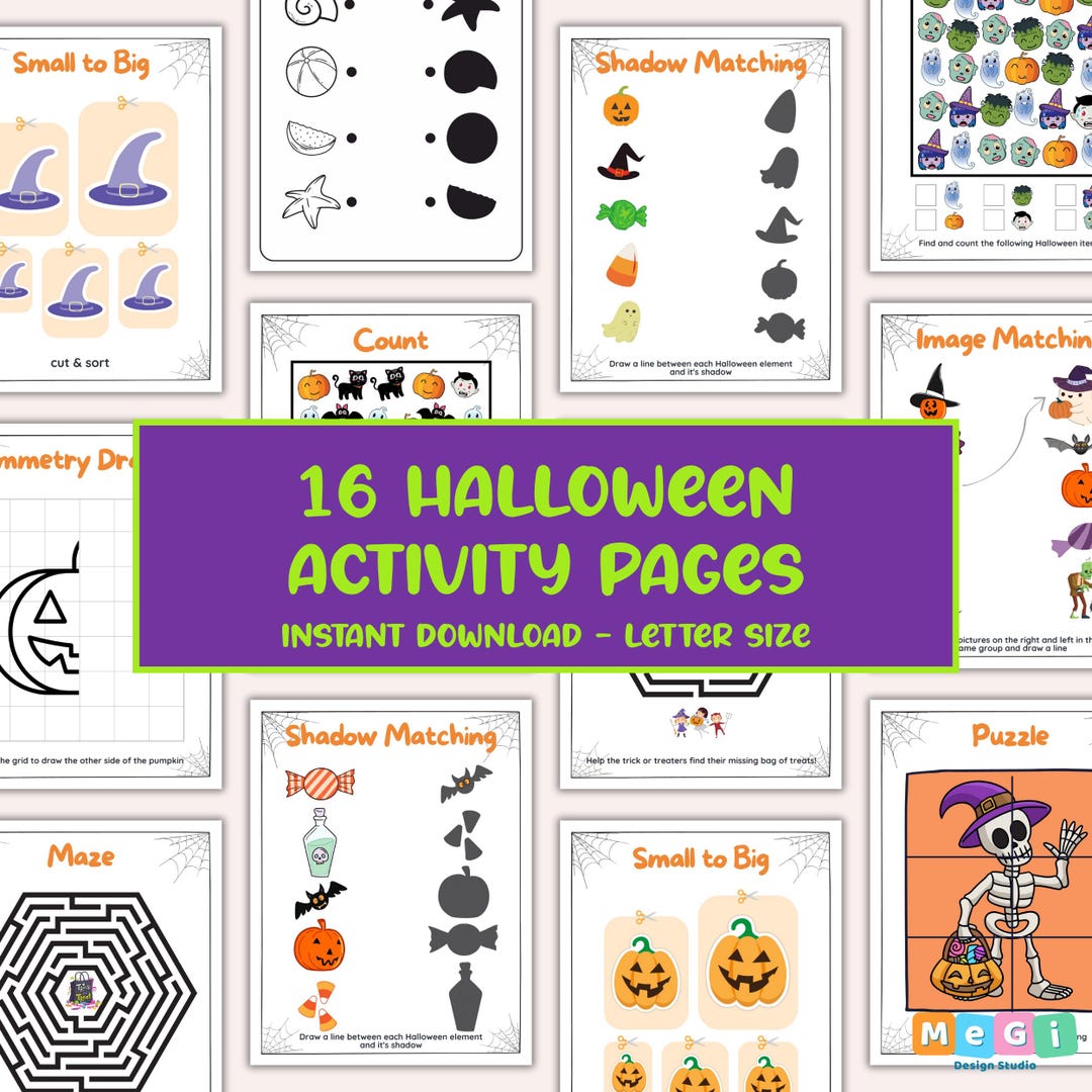 16 Pages Printable Halloween Worksheet - Preschool Activity Pages ...