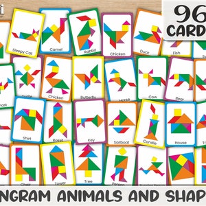 Tangram Big Set 200 Cards and Free Tangram Pattern | Etsy