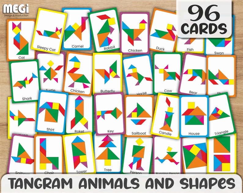 Tangram Big Set 200 Cards and Free Tangram Pattern | Etsy